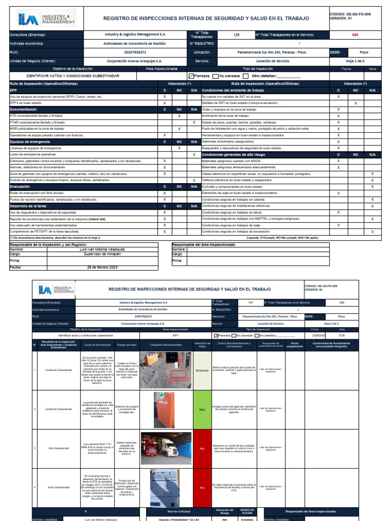E-Gs-Fo-006 - Registro de Inspecciones Internas de Seguridad y Salud en El Trabajo Feb | PDF