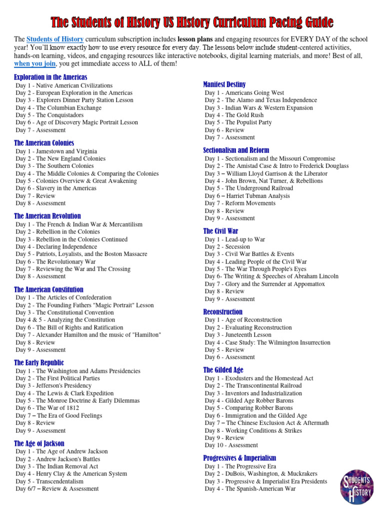 US History Curriculum Pacing Guide | PDF | American Civil War | Cold War
