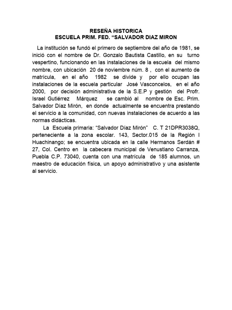 Historia de La Escuela | PDF