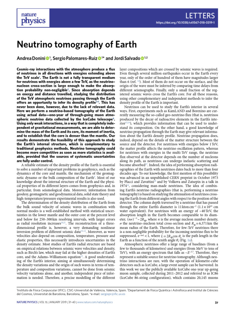 Neutrino Tomography of Earth | PDF | Neutrino | Particle Physics