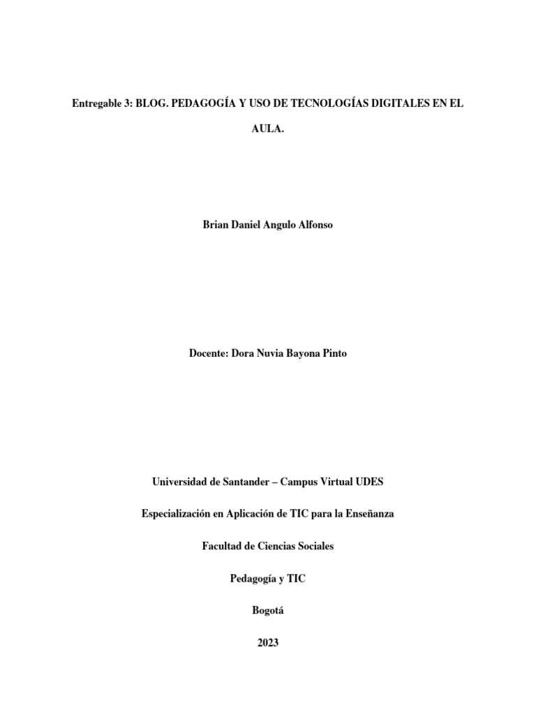 Brian Daniel Angulo Entregable 3 | Descargar gratis PDF | Enseñando | Salón de clases