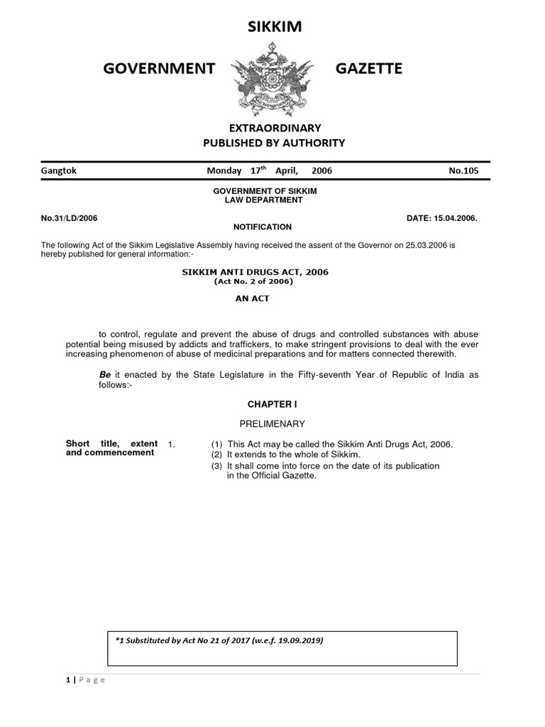 Sikkim Anti Drugs Act | PDF | Bail | Search Warrant