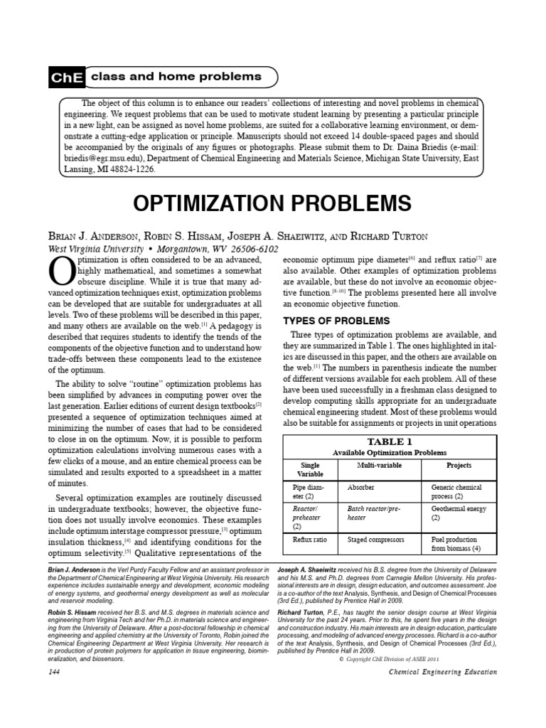 Optimization Problems | PDF | Chemical Reactor | Mathematical Optimization