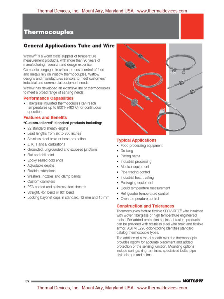 Watlow Plastics and General Purpose Thermocouples | PDF | Electrical ...