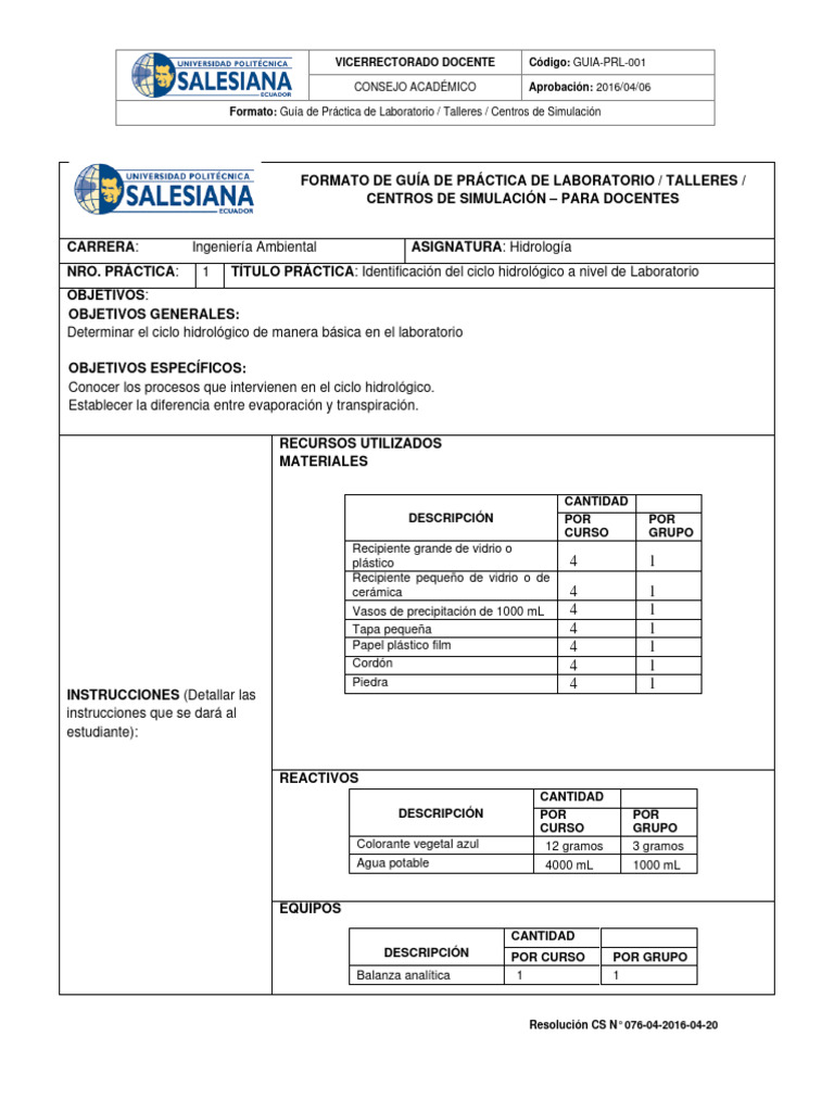 Guía Práctica de Laboratorio - HIDRO | PDF | Agua | El ciclo del agua