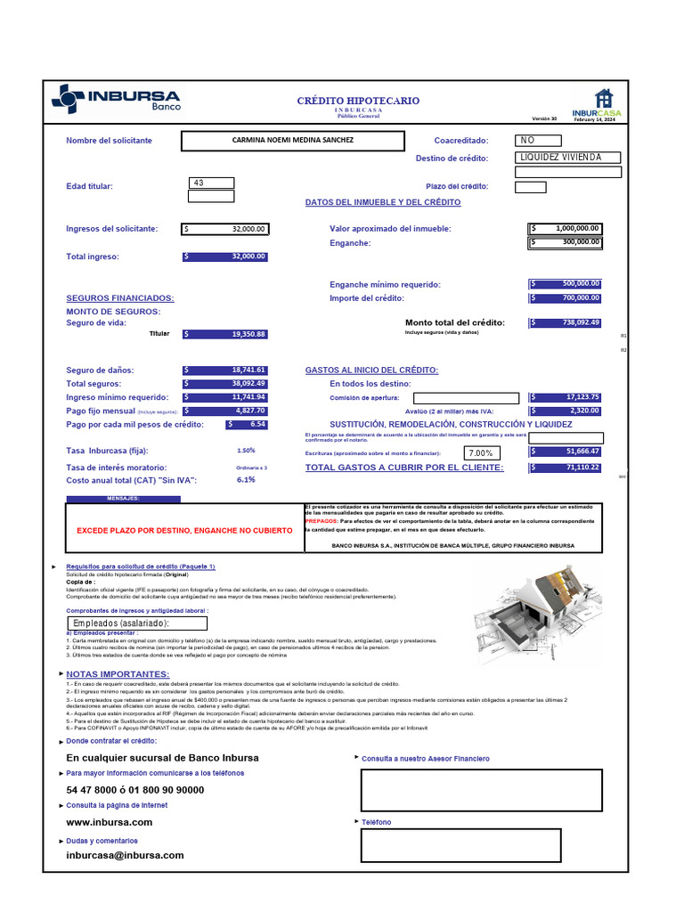 COTIZADOR | PDF | Préstamo hipotecario | Finanzas y administración del dinero
