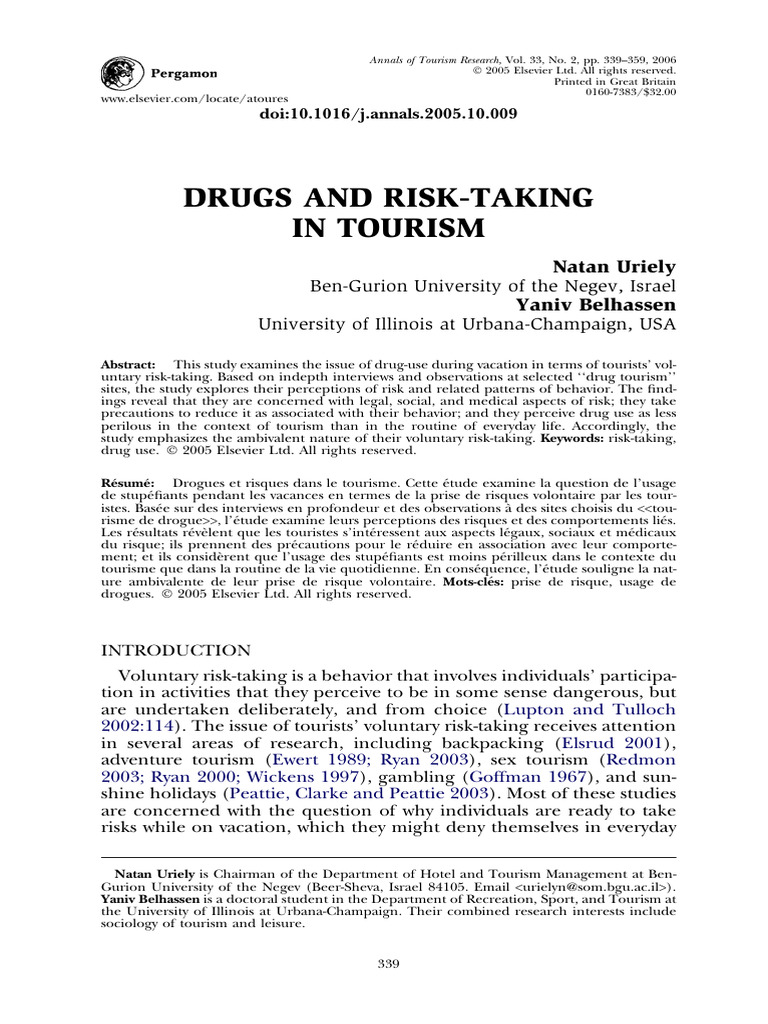 Drugs and Risk-Taking in Tourism | PDF | Risk | Tourism