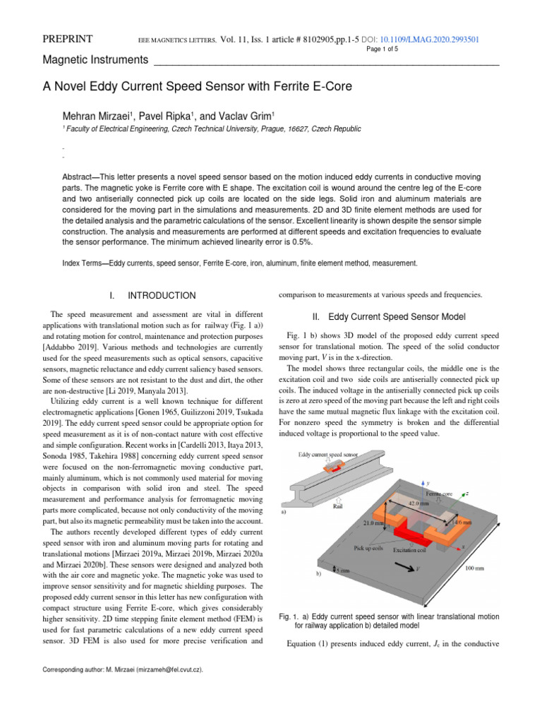 Mirzaei Ripka Grim A Novel Eddy Current Speed Sensor With Ferrite ECore ...