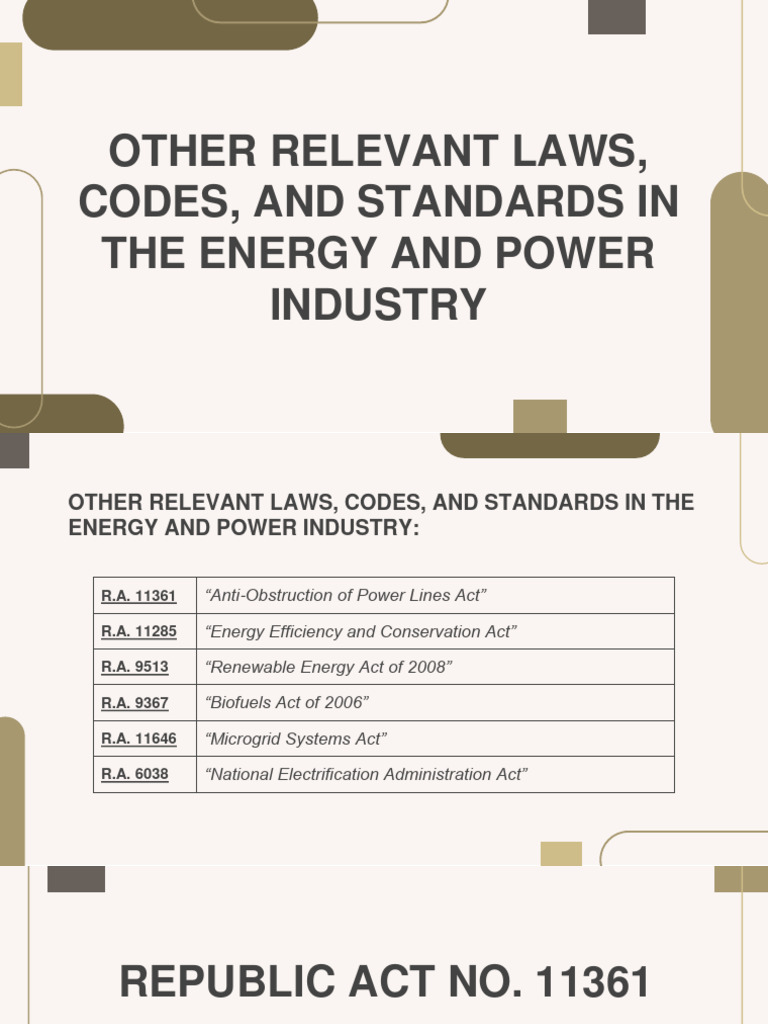 Other Relevant Laws Codes and Standards in The Energy and Power ...