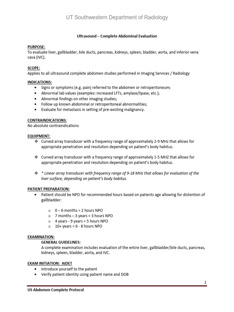 Complete Abdominal Ultrasound Protocol | PDF | Liver | Gallbladder