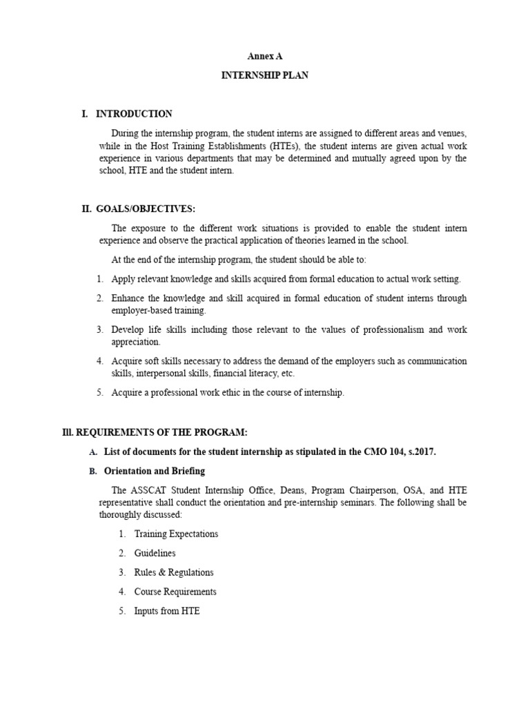 Annex A Internship Plan | PDF | Laboratories | Internship