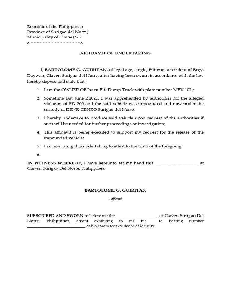 Affidavit for Vehicle Release Request | PDF