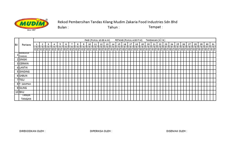 Rekod Pembersihan Tandas | PDF