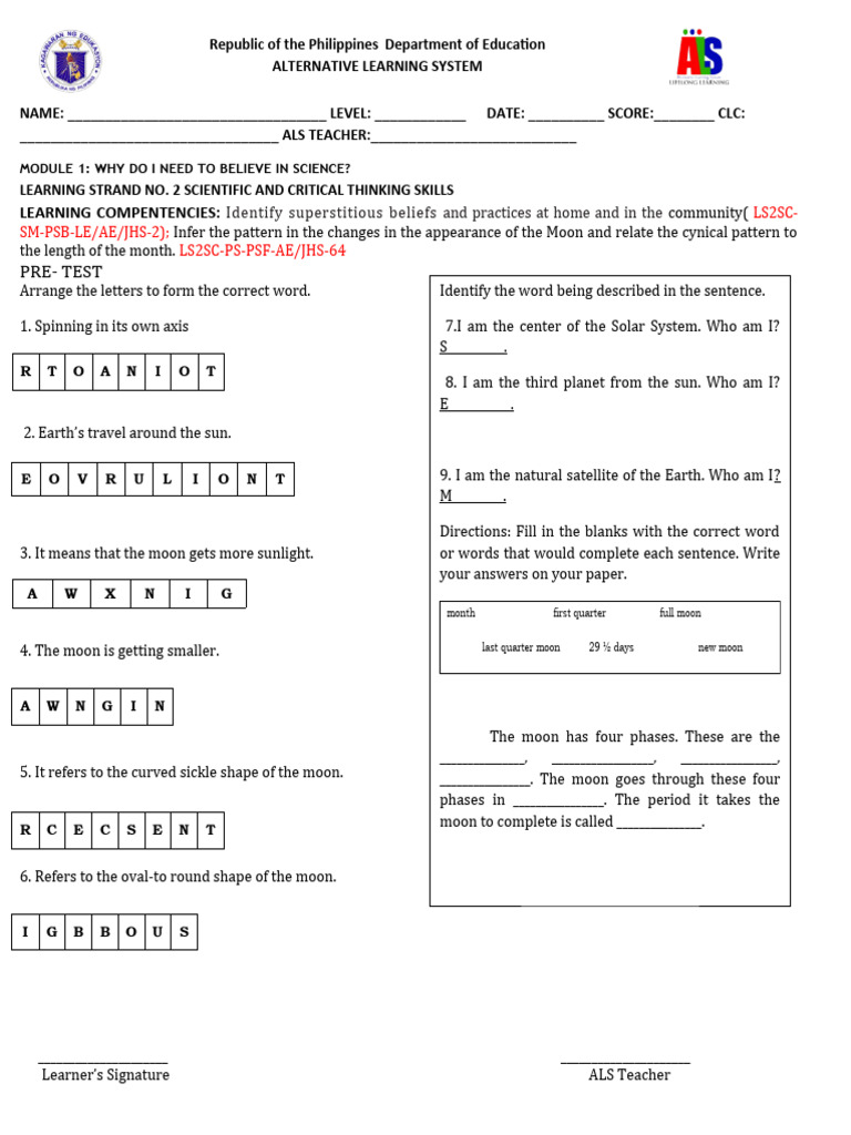Activity LS2 Module 1 Why Do I Believe in Science Activity | PDF | Moon ...