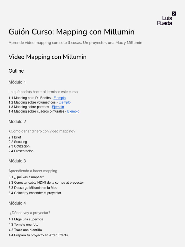 Curso Mapping Con Millumin Outline 2024 01 09 | PDF