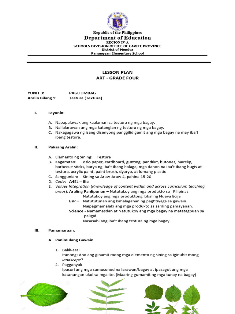 Grade 4 - COT - DLP - Q4 - ART BY MASTER TEACHER JENETTE M. ESCUETA | PDF