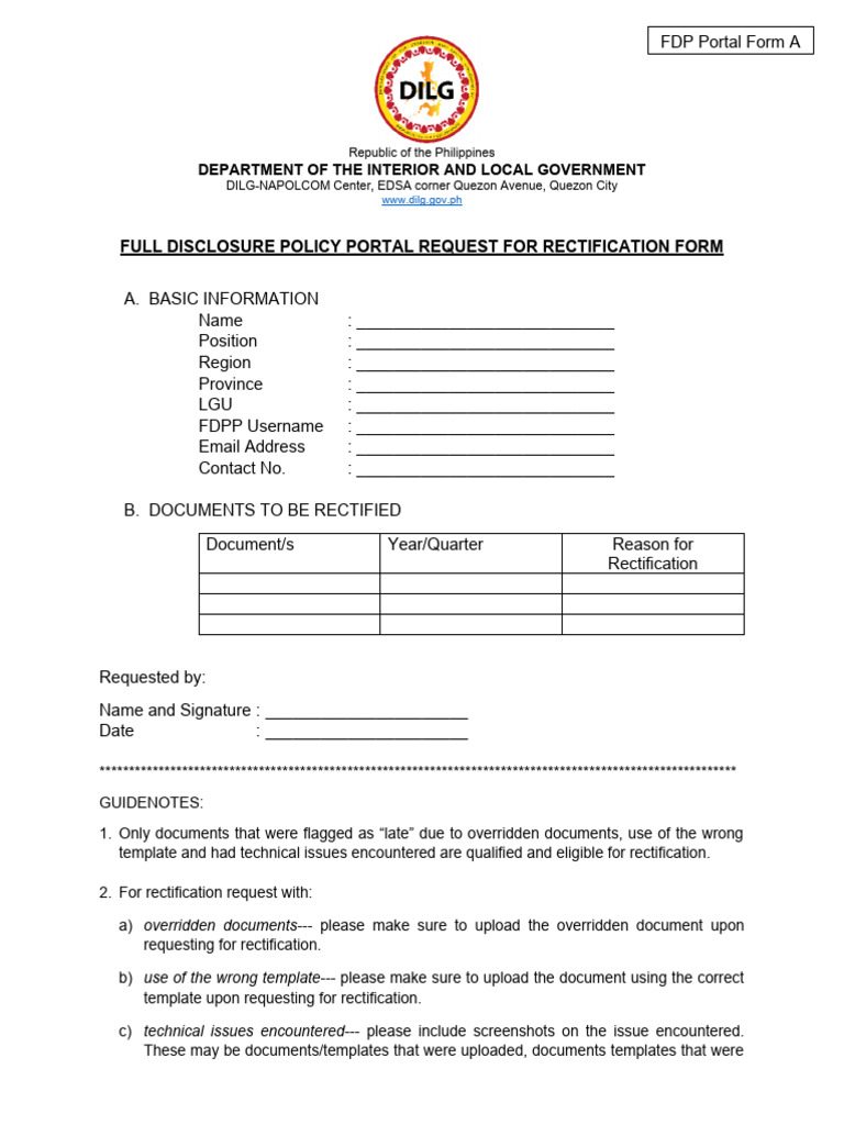 Updated FDPP Request For Rectification Form | PDF