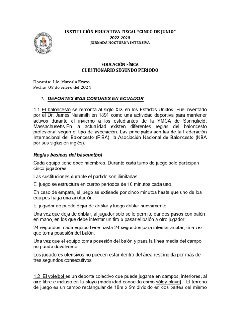 Temario EEFF Cinco de Junio | PDF | Vóleibol | Tenis de mesa