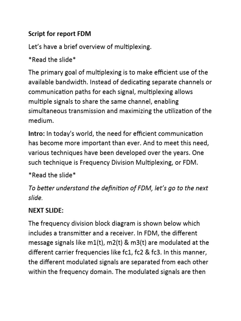 Final Script For Report FDM | PDF | Multiplexing | Radio