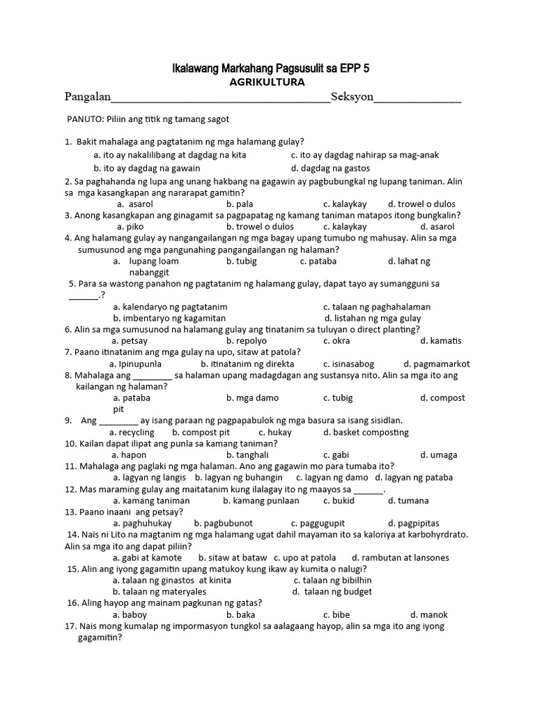 Pt Epp-Agri 5 q1(2) | PDF
