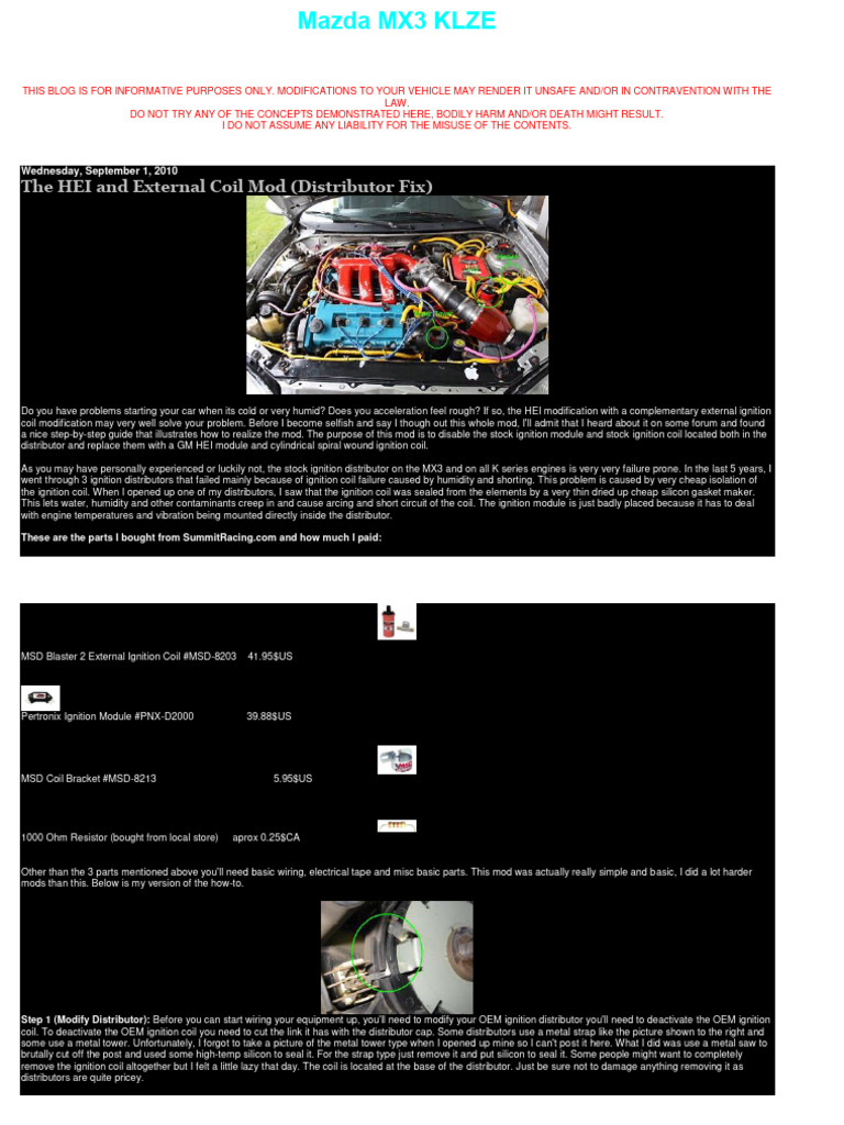 Mazda MX3 Ignition Mod Guide | PDF | Ignition System | Sheet Metal