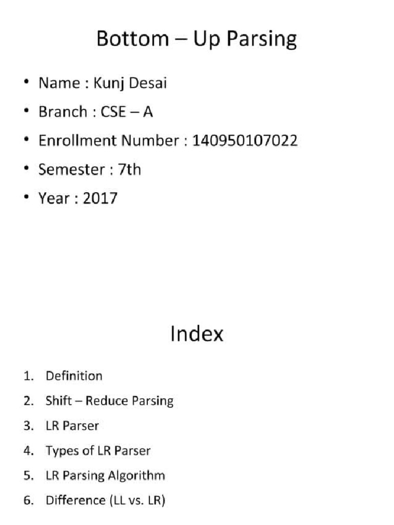 Bottom Up Parser | PDF