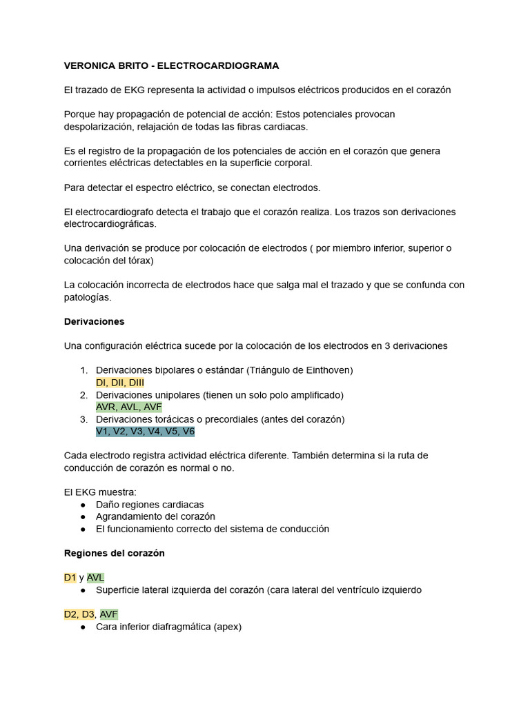 Generalidades Electrocardiograma EKG - Veronica Brito | PDF | Electrocardiografia | Fisiología