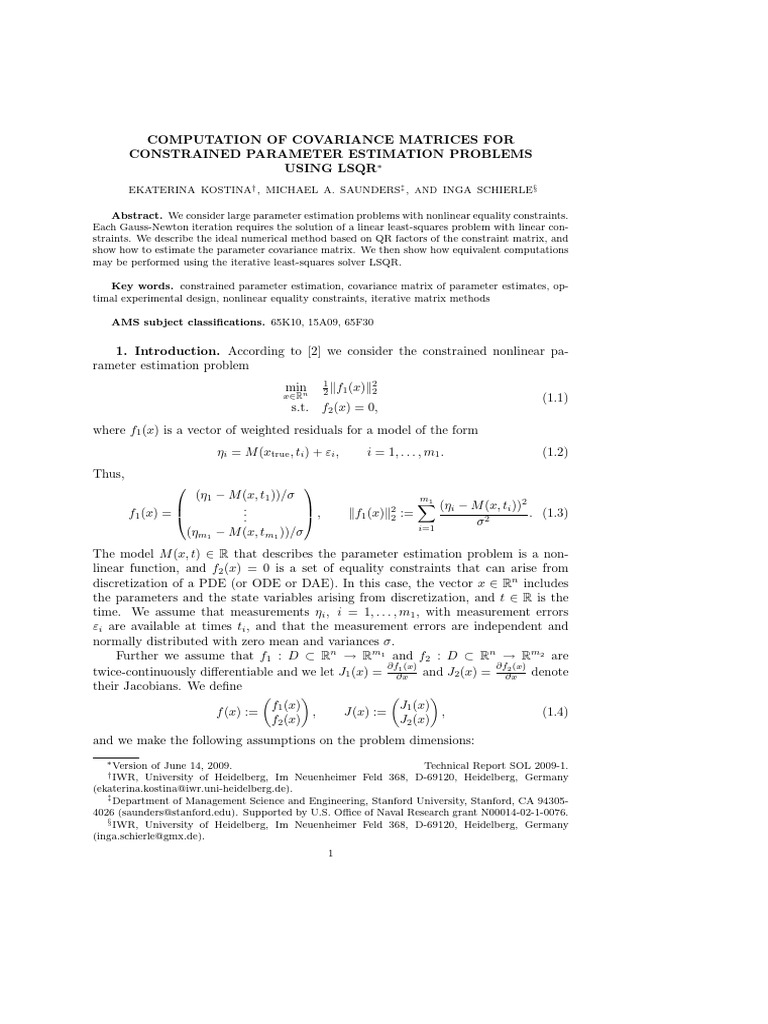 Computation of Covariance Matrices For C | PDF | Least Squares | Matrix (Mathematics)