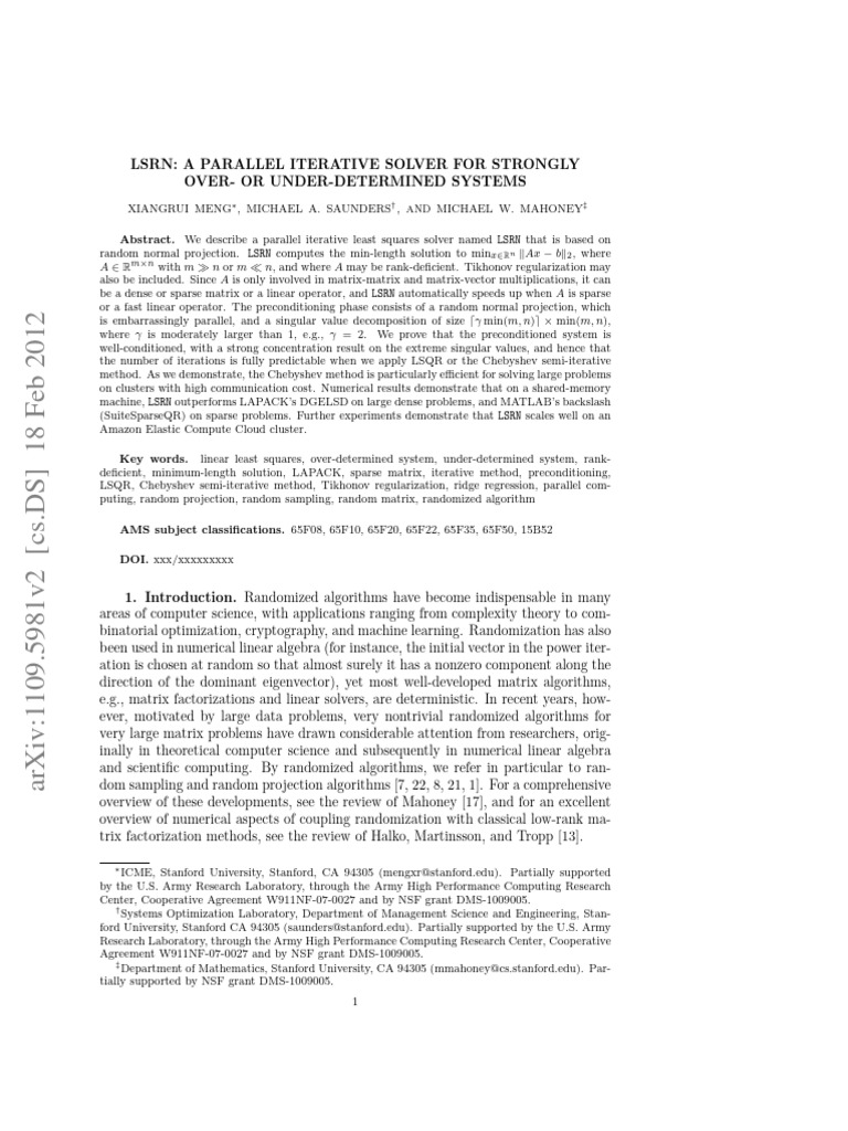 Lsrn A Parallel Iterative Solver For Str Pdf Matrix Mathematics Computational Science