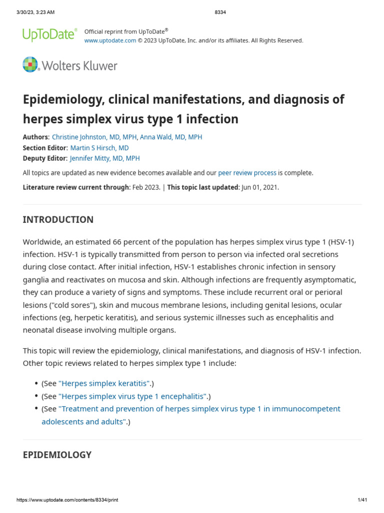 Epidemiology, Clinical Manifestations, and Diagnosis of Herpes Simplex ...