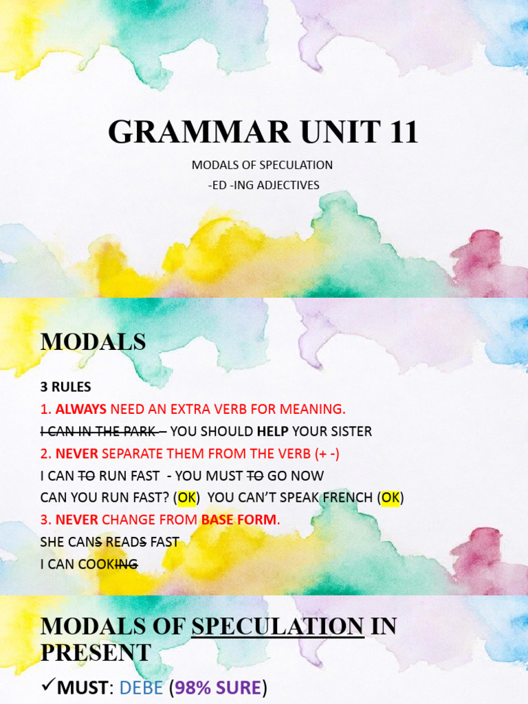 Udi Level 9 - Modals Speculation - Ed Ing Adjectives | PDF | Language Families | Linguistic Typology