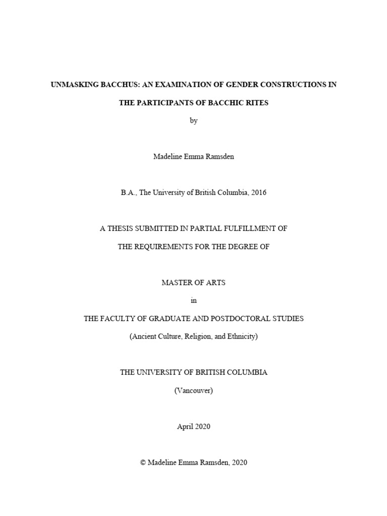 Unmasking Bacchus. An Examination of Gender Constructions in in The ...