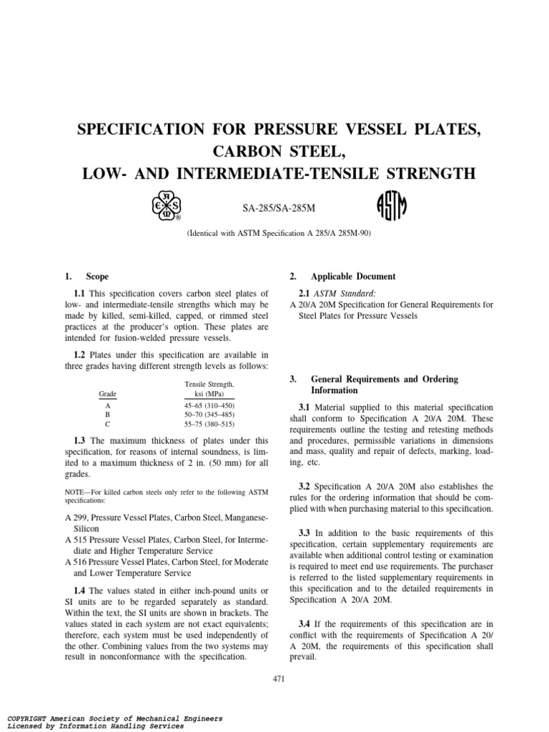 Sa 285 | PDF | Steel | Strength Of Materials