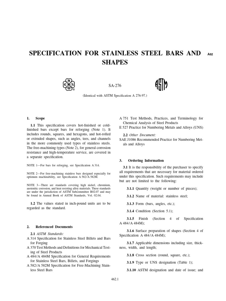Sa 276 | PDF | Stainless Steel | Steel