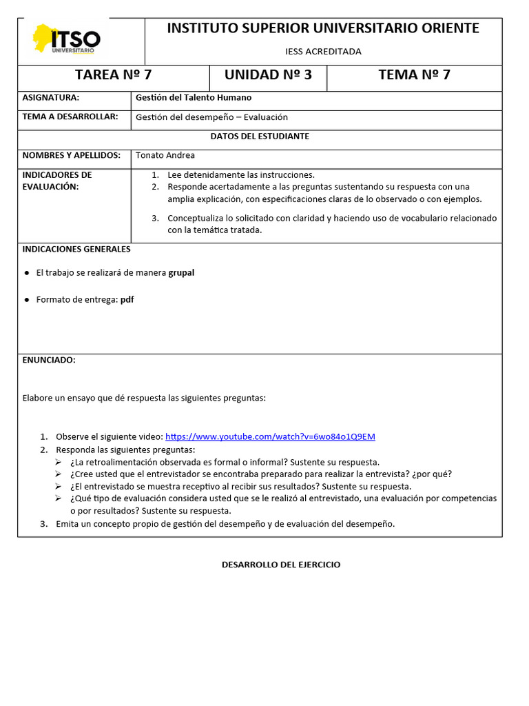 TS. Tarea - Tema 7 | PDF | Evaluación | Planificación