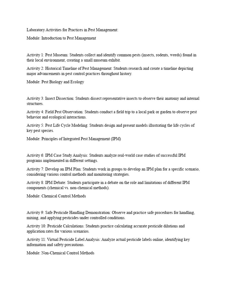 Laboratory Activities for Practices in Pest Management | PDF ...
