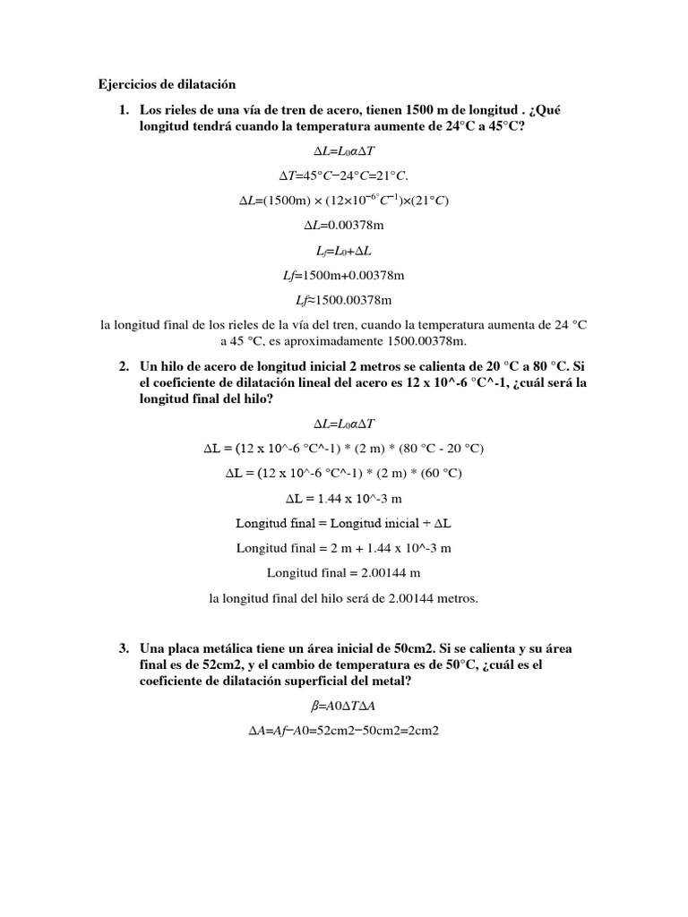 Ejercicios de Dilatación Resuelto | PDF