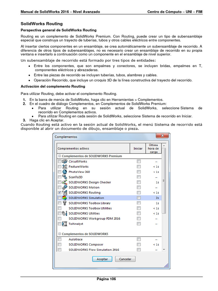 Manual SolidWorks Avanzado Routing | PDF | Microsoft Excel