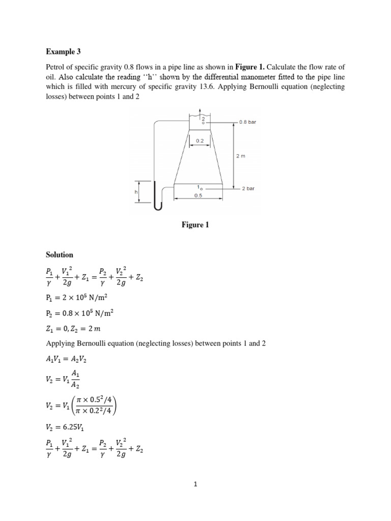 Bernoulli Equation Solved Examples | PDF | Pressure Measurement | Fluid Dynamics