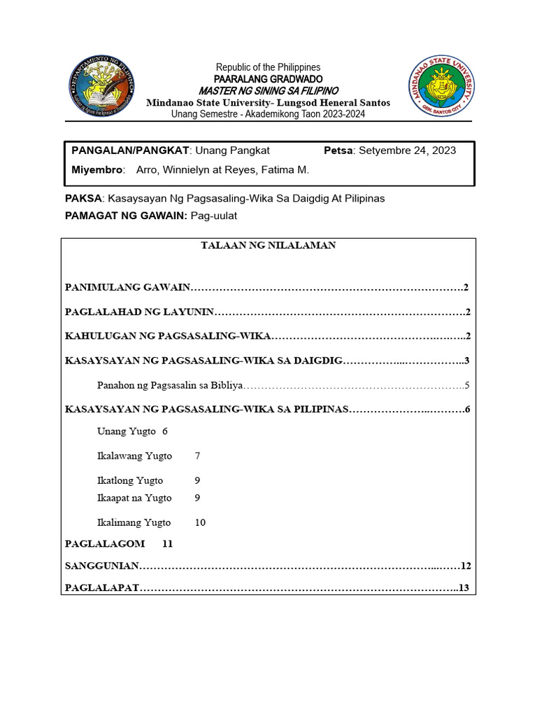 Kasaysayan NG Pagsasaling-Wika | PDF