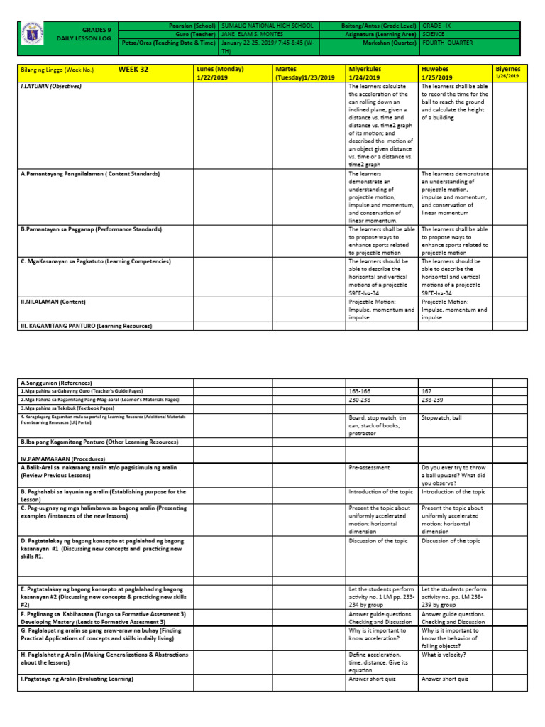 DLL Science 9 Cot | PDF | Learning | Educational Assessment