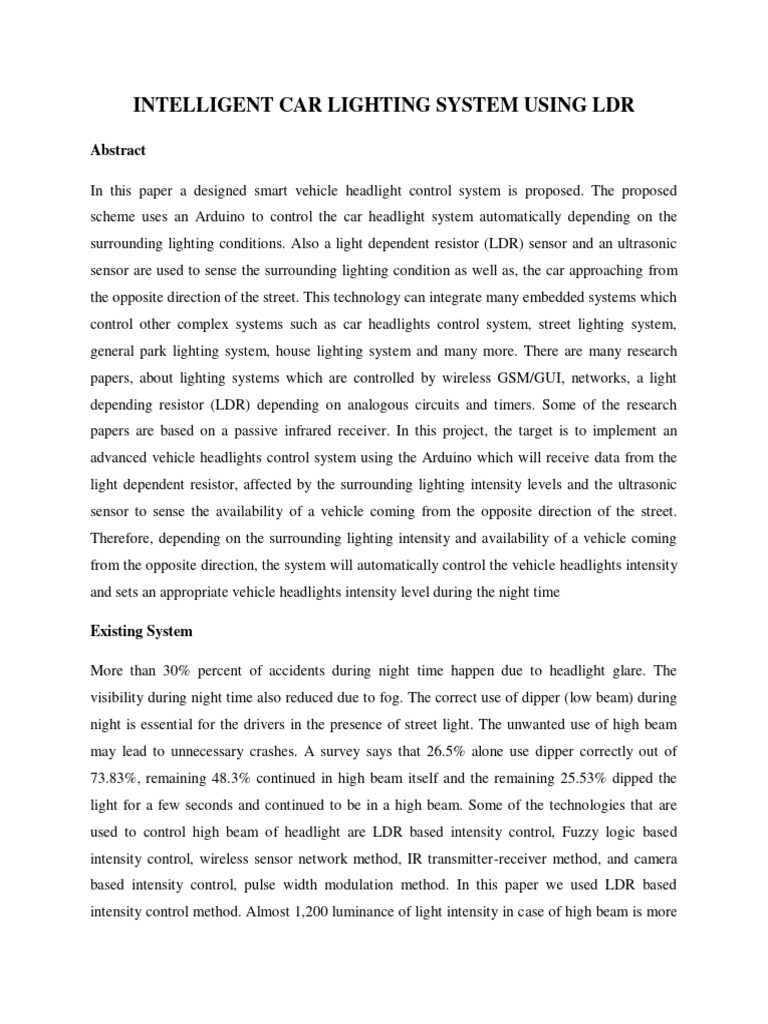 A6 Intelligent Car Lighting System Using LDR | PDF | Headlamp | Lighting