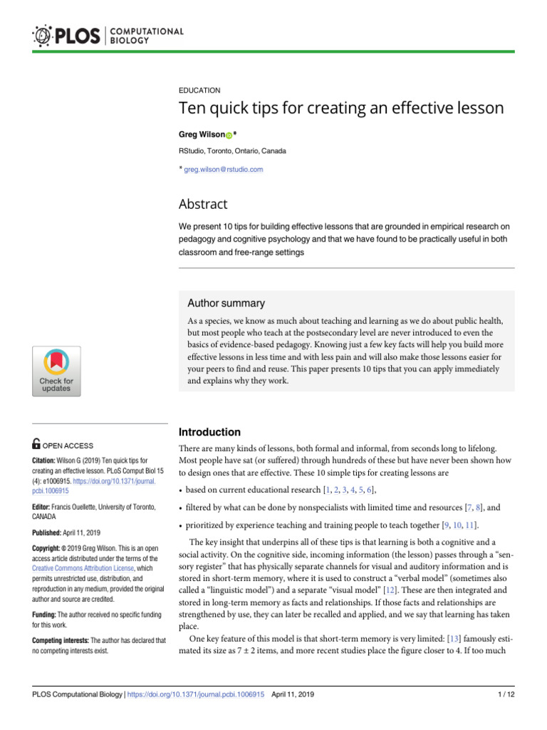 Ten Quick Tips For Creating An Effective Lesson | PDF | Educational ...