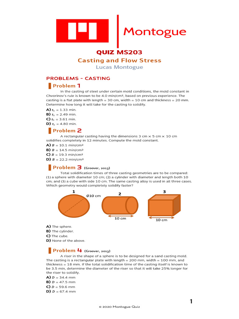 Casting and Flow Stress Solved Problems | PDF | Strength Of Materials | Deformation (Engineering)