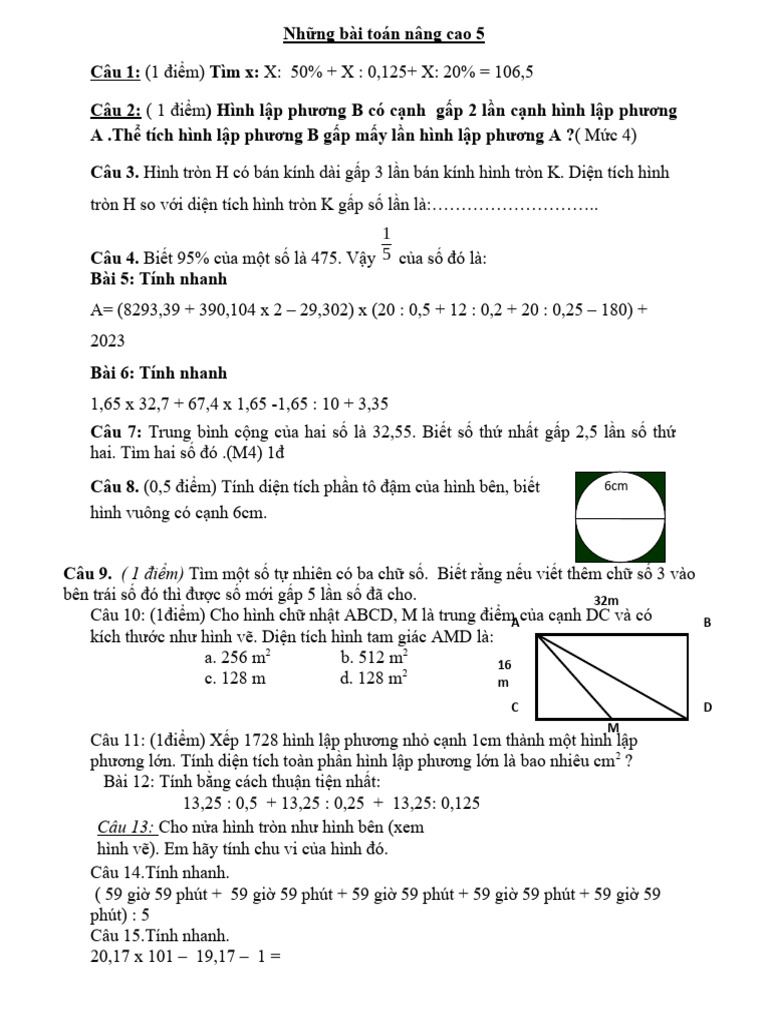 Nhung Bai Toan Nâng Cao Lop 5 | PDF