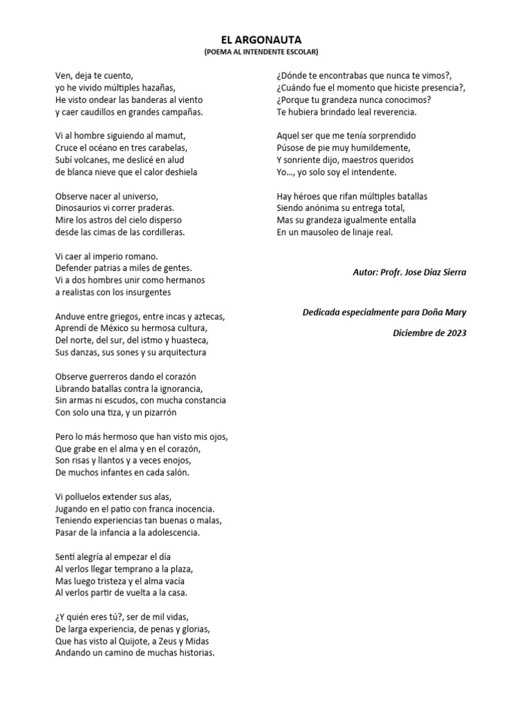 Poema al Intendente Escolar | PDF