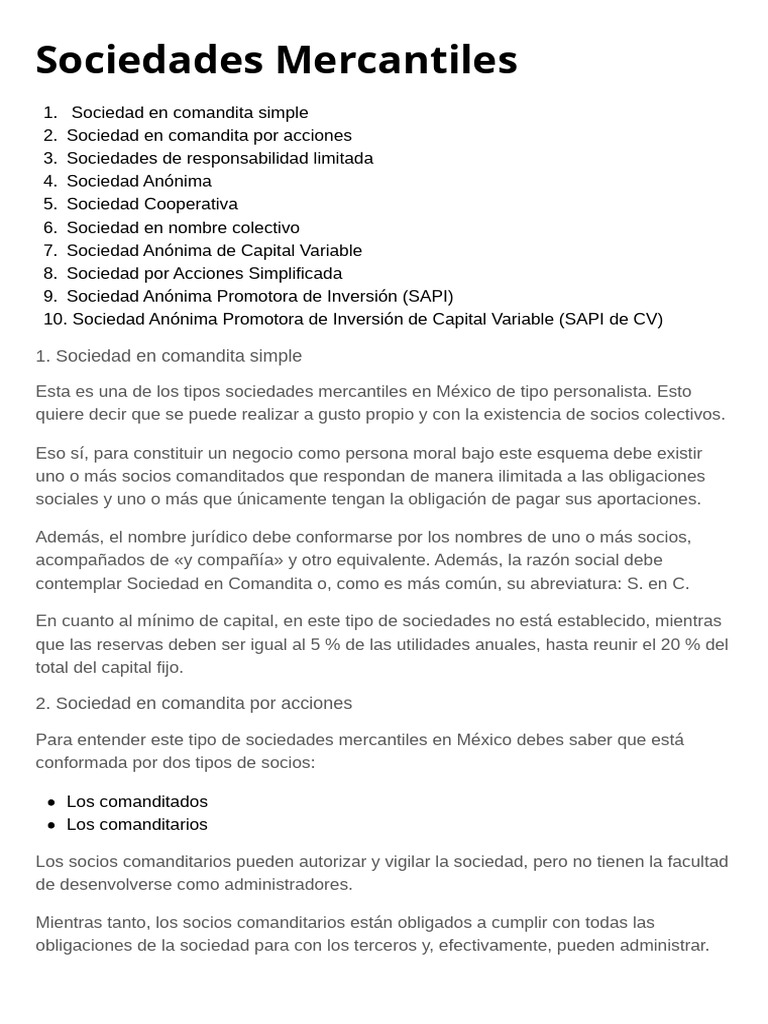 Sociedades Mercantiles Sociedad en Comandita Simple | PDF | Sociedad de responsabilidad limitada ...