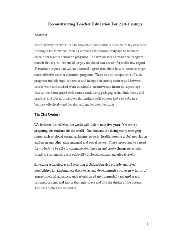 Reconstructing Teacher Education For 21st-Century | PDF | Teacher ...