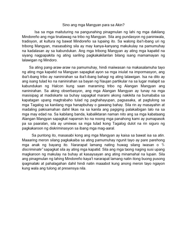 Sino Ang Mga Mangyan para Sa Akin - 110046 | PDF