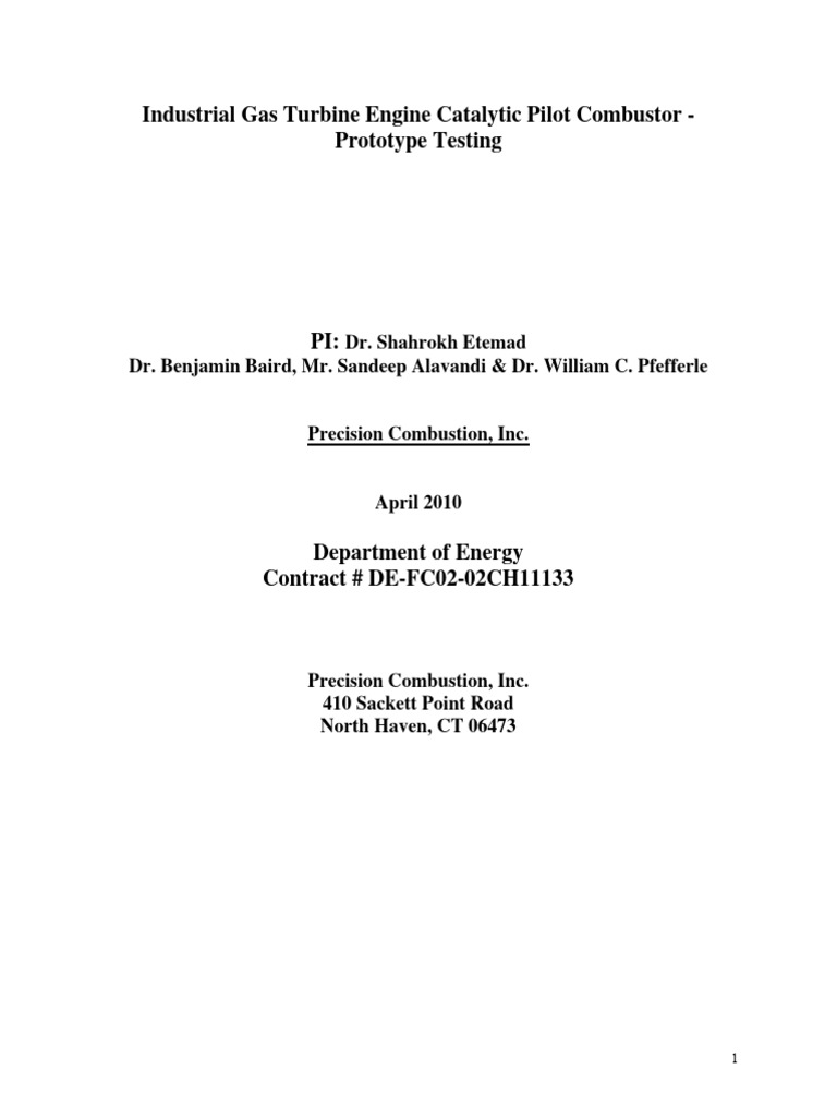 2010 Industrial Gas Turbine Engine Catalytic Pilot Combustor Pdf Combustion N Ox